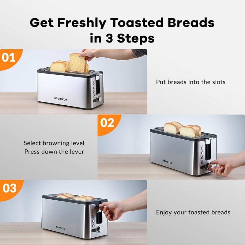 Rakbon Long Slot Toaster With Countdown Timer 4 Slice | Wayfair