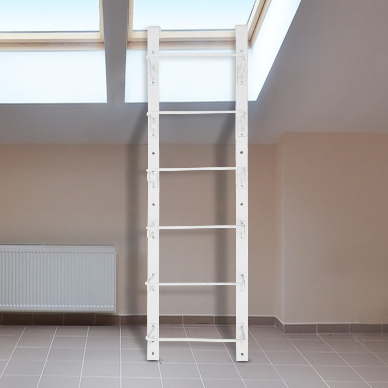 17 Stories Heavy-Duty Steel Window Well Ladder (6-Rung, White,67.32*19. ...