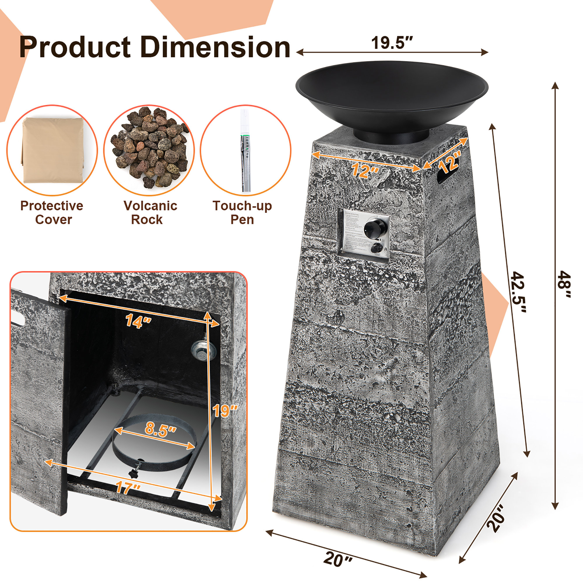 Loon Peak® Clevette 48" H x 20" W Steel Propane Outdoor Fire Pit ...