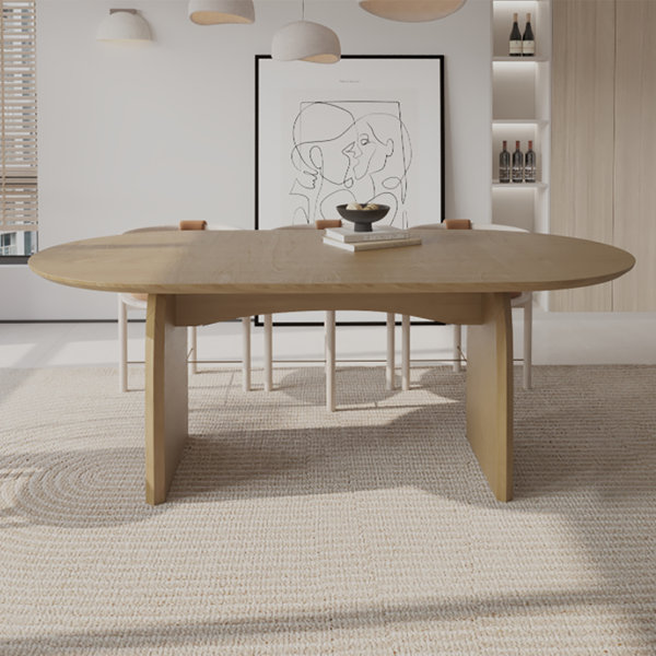 Ebern Designs Eimy Solid Wood Double Leg Base Dining Table In Original ...