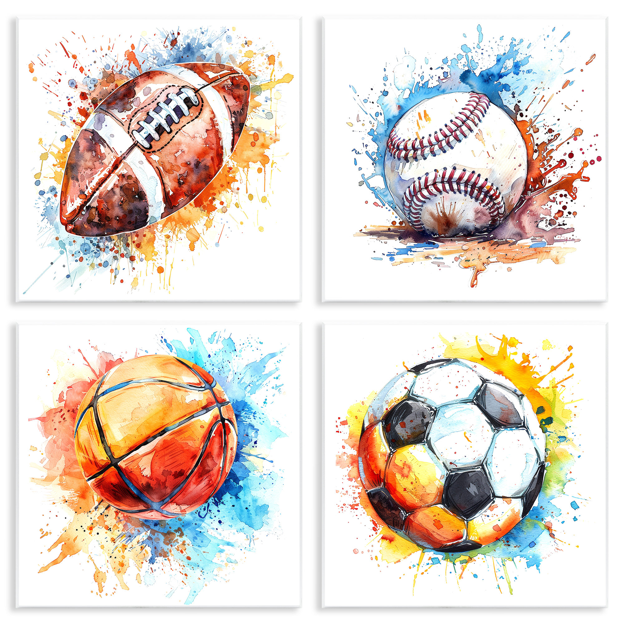 Dakota Fields Modern Splash Sports Balls Wall Plaque Art Set by LSR ...