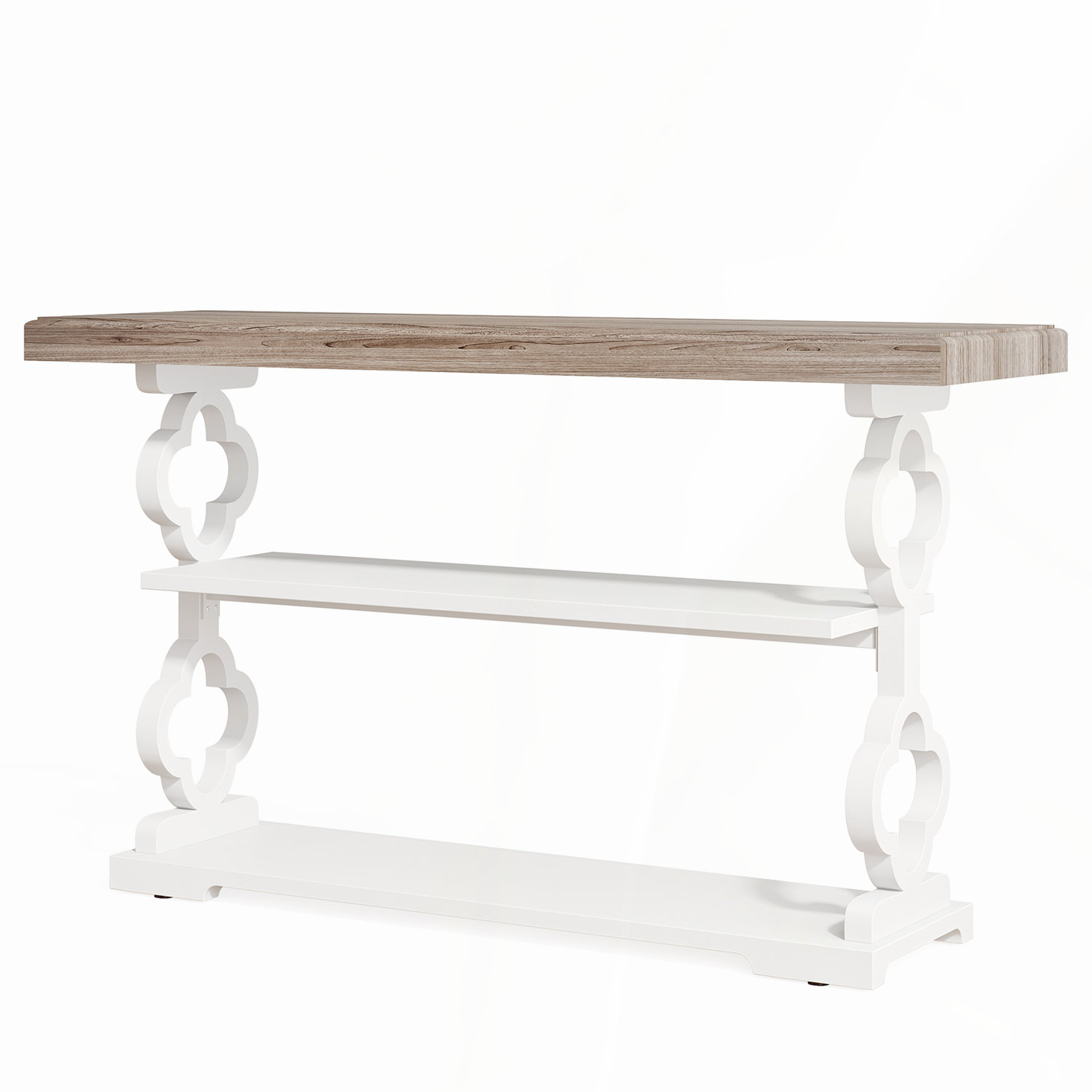17 Stories 55 Inch French Country Console Table with 3 Storage Shelves ...