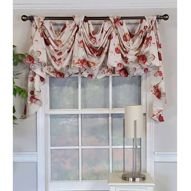 RLF Home Floral Cotton Swag 50'' W Window Valance in Ivory | Wayfair