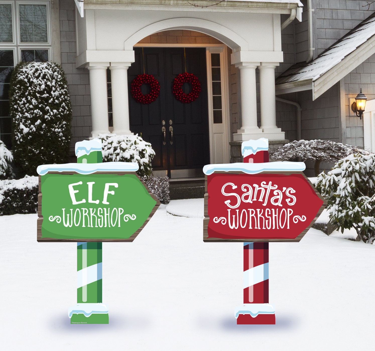 The Holiday Aisle® 2 Piece Elf Santa Workshop Garden Stake Set ...
