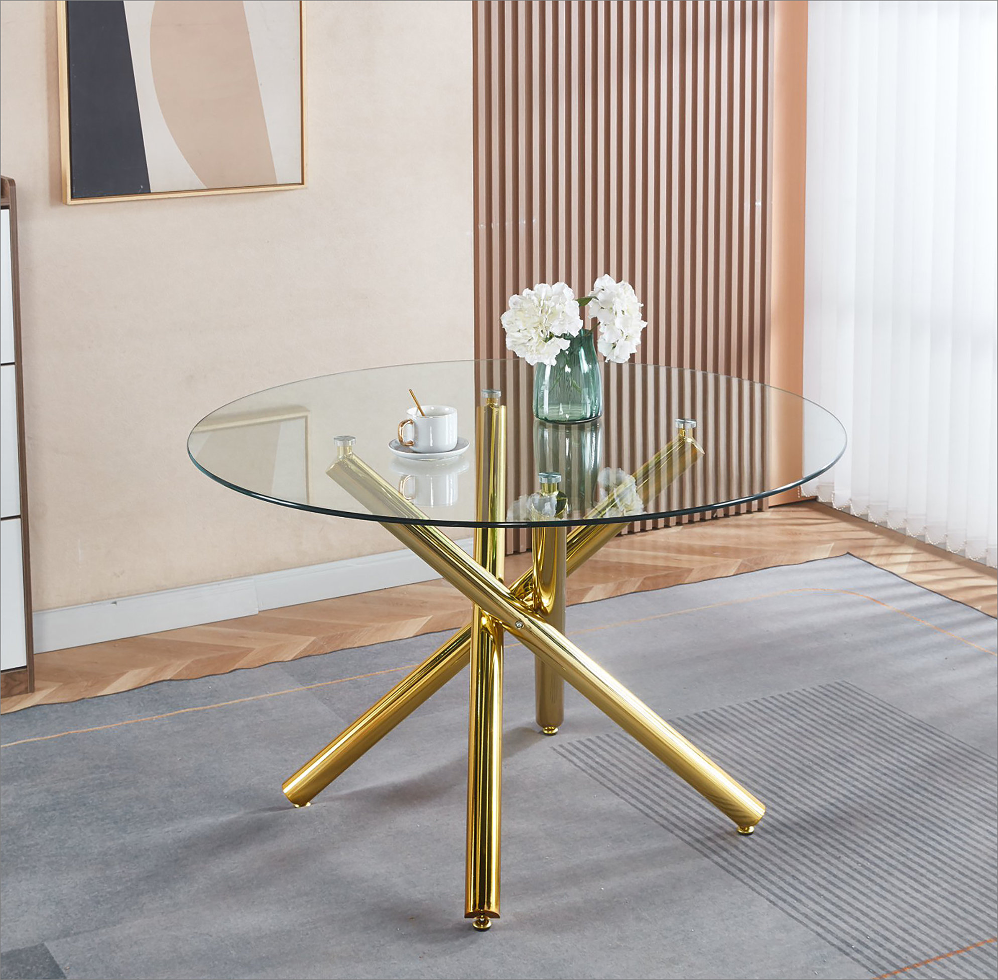 Mercer41 Golden Dining Table with metal leg and Modern Space Saving ...