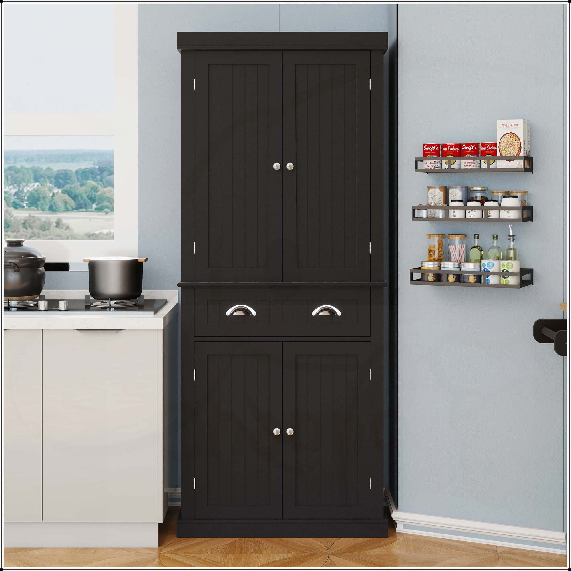 Winston Porter 71 Inch Freestanding Kitchen Pantry Storage Cabinet with ...