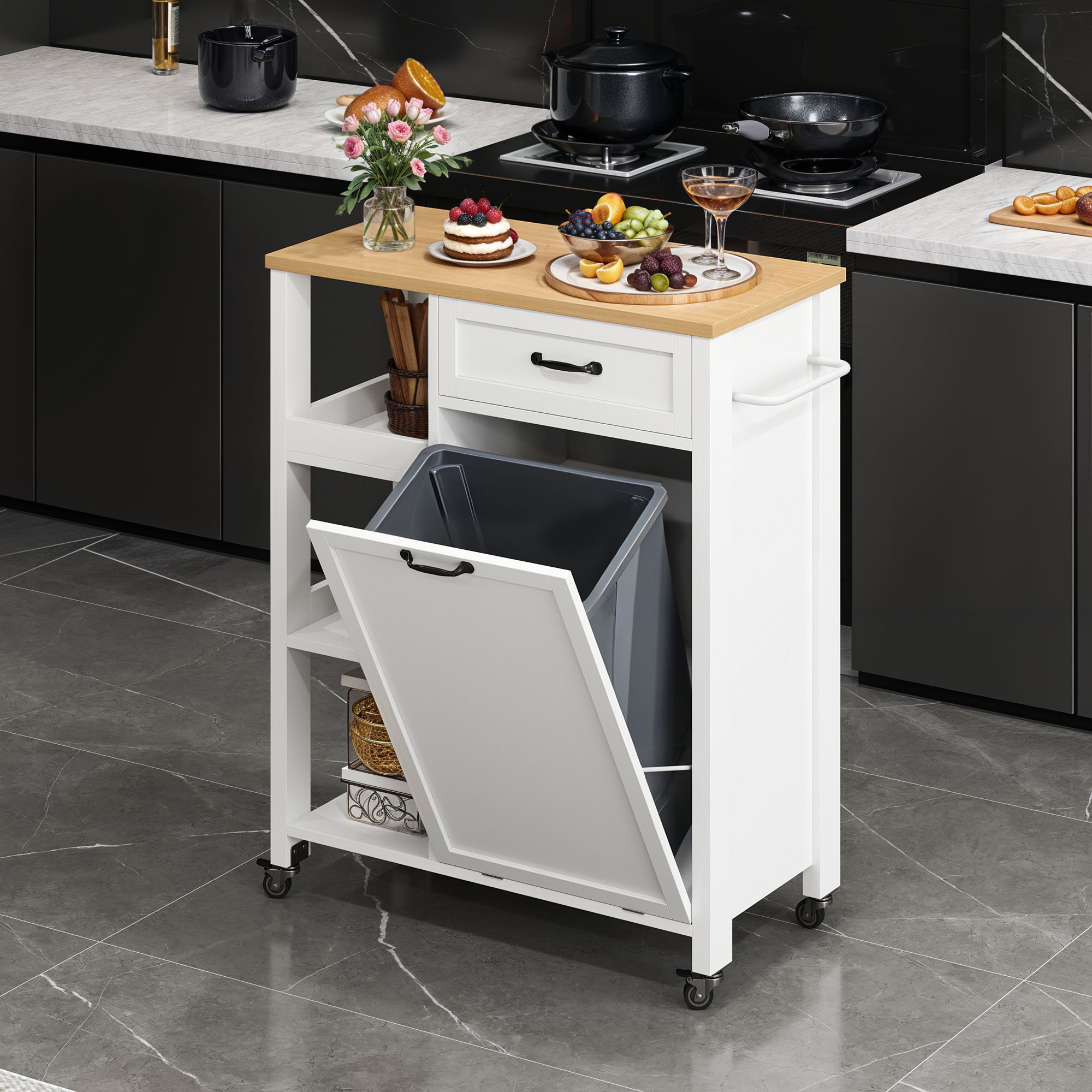 Winston Porter Kitchen Cart Kitchen Trolley With Spice Rack and Tilt ...
