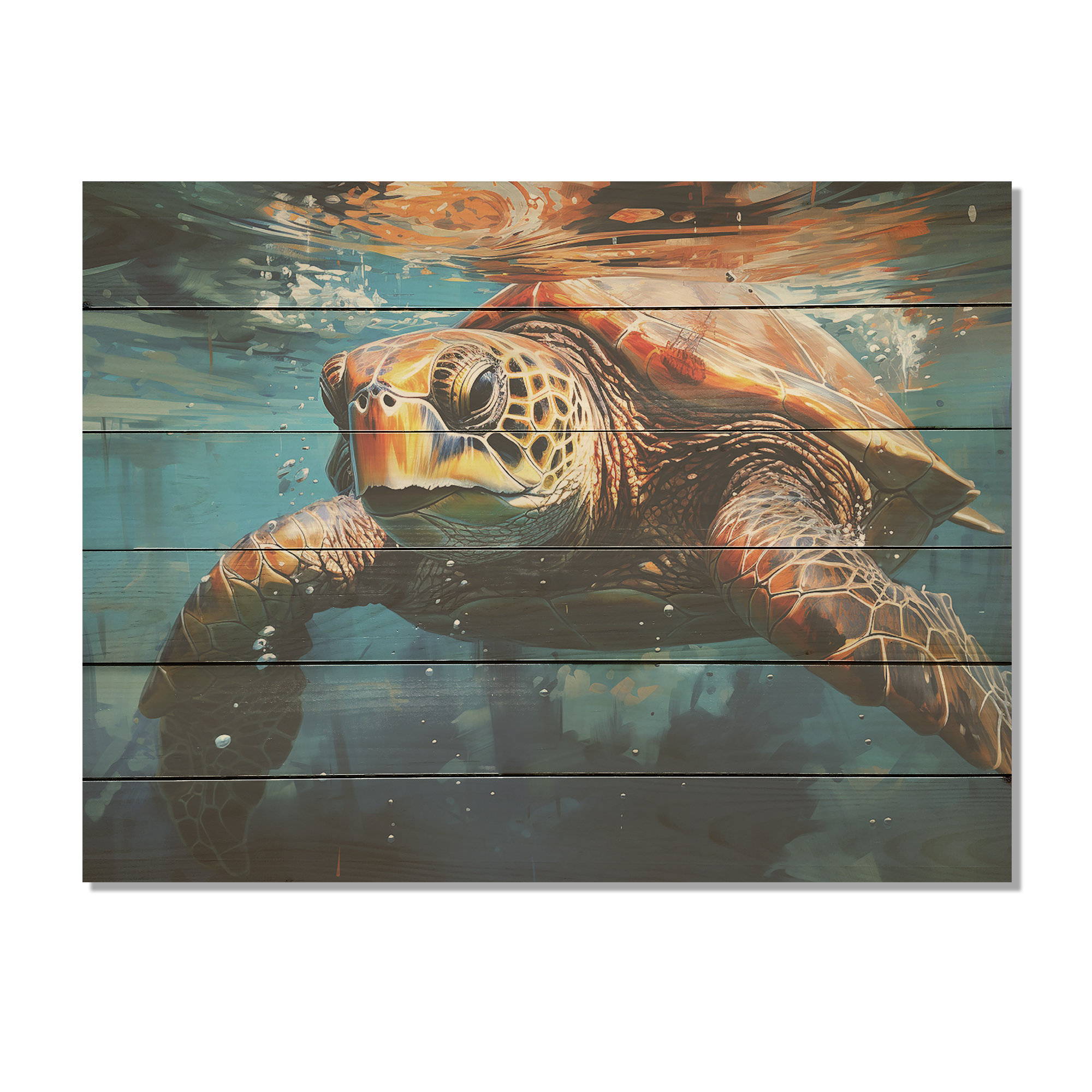 Bay Isle Home™ Azure Wanderer I - Turtle Wood Panel Wall Art On Natural ...