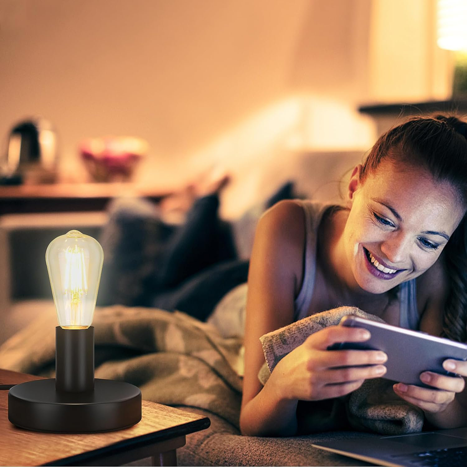 17 Stories Table Lamp Base, E26 E27 Black Mini Desktop Night Stand ...