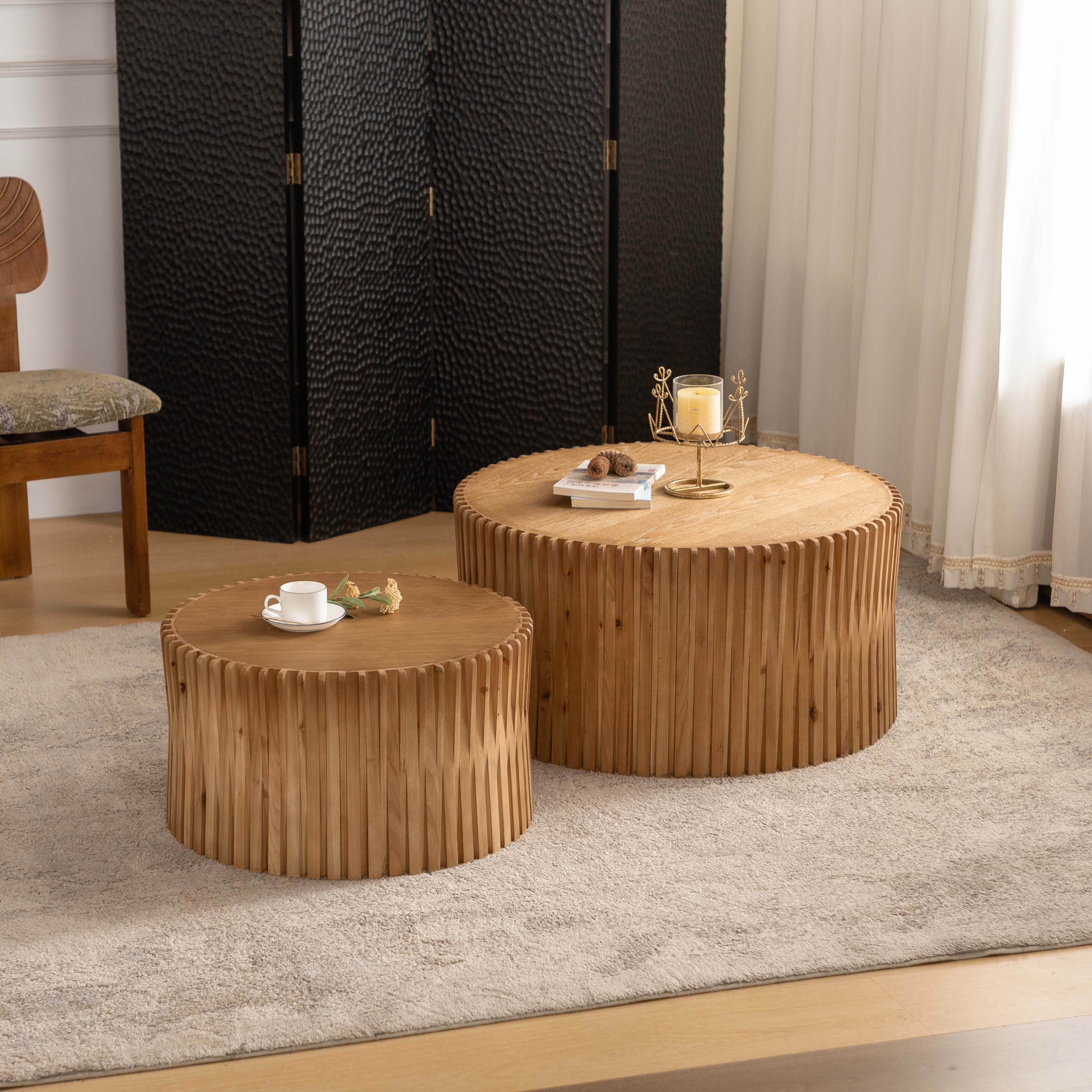 Everly Quinn Vintage Fashion Style Cylindrical Nesting Coffee Table Set ...