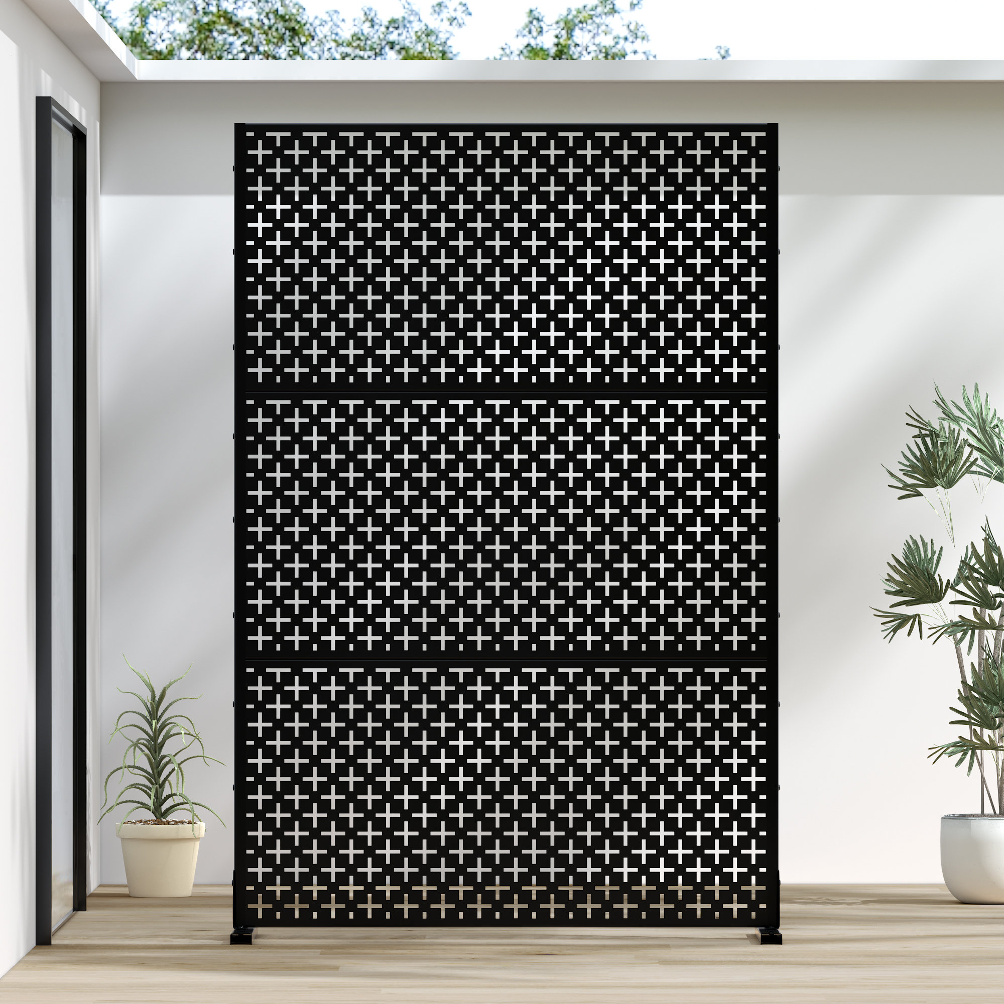 Lumioca Dane 72"x47" Black Metal Outdoor Privacy Screen | Wayfair