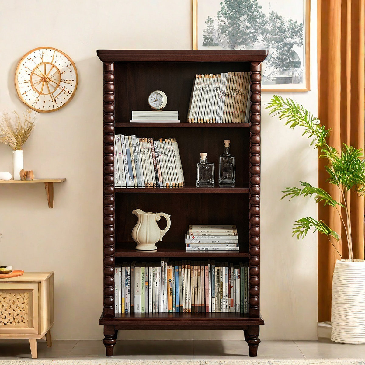 NICECABINET Retro Simple Walnut Solid Wood Bookcases | Wayfair