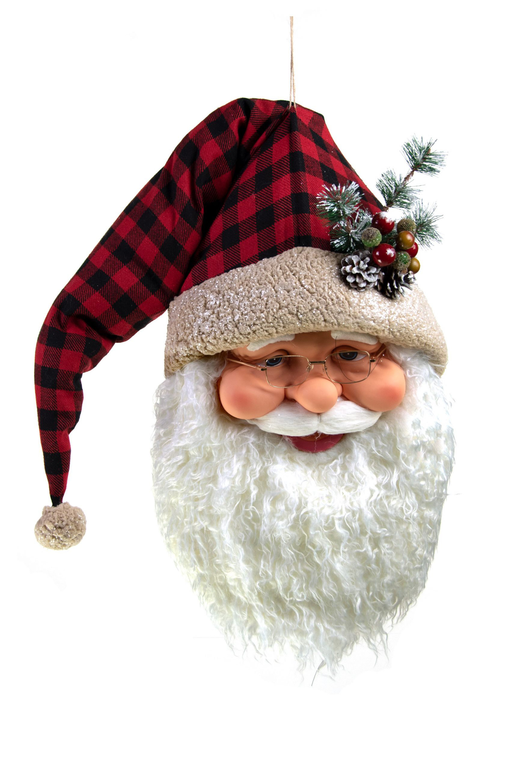 The Holiday Aisle® Buffalo Plaid Hanging Large Santa Head | Wayfair