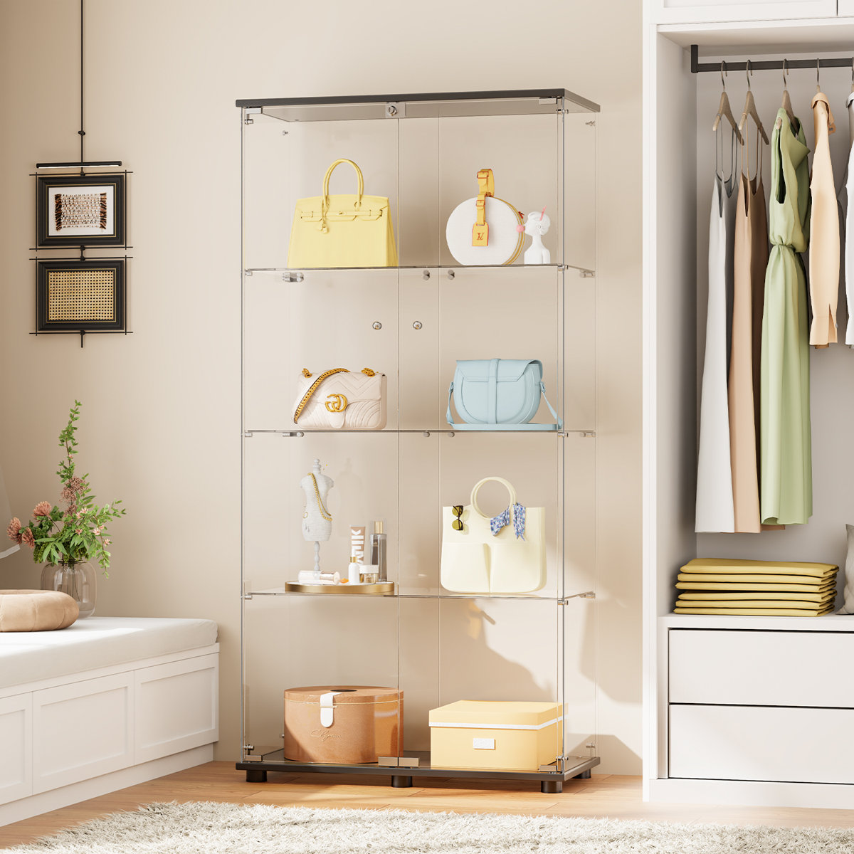 Wrought Studio™ Modern 4-Tier Glass Display Stand – 64" Curio Cabinet ...