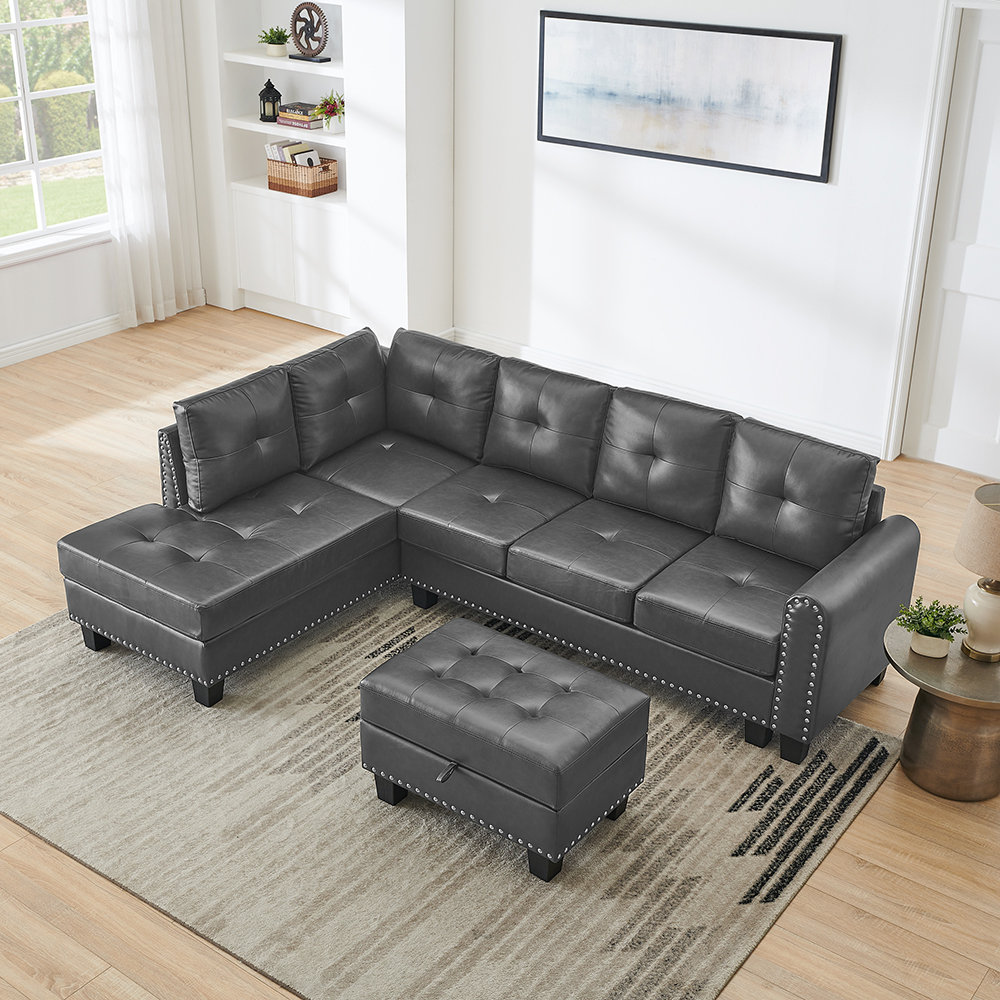 Lark Manor™ Sectional 3-Seaters Sofa with Storage pad and wood grain ...