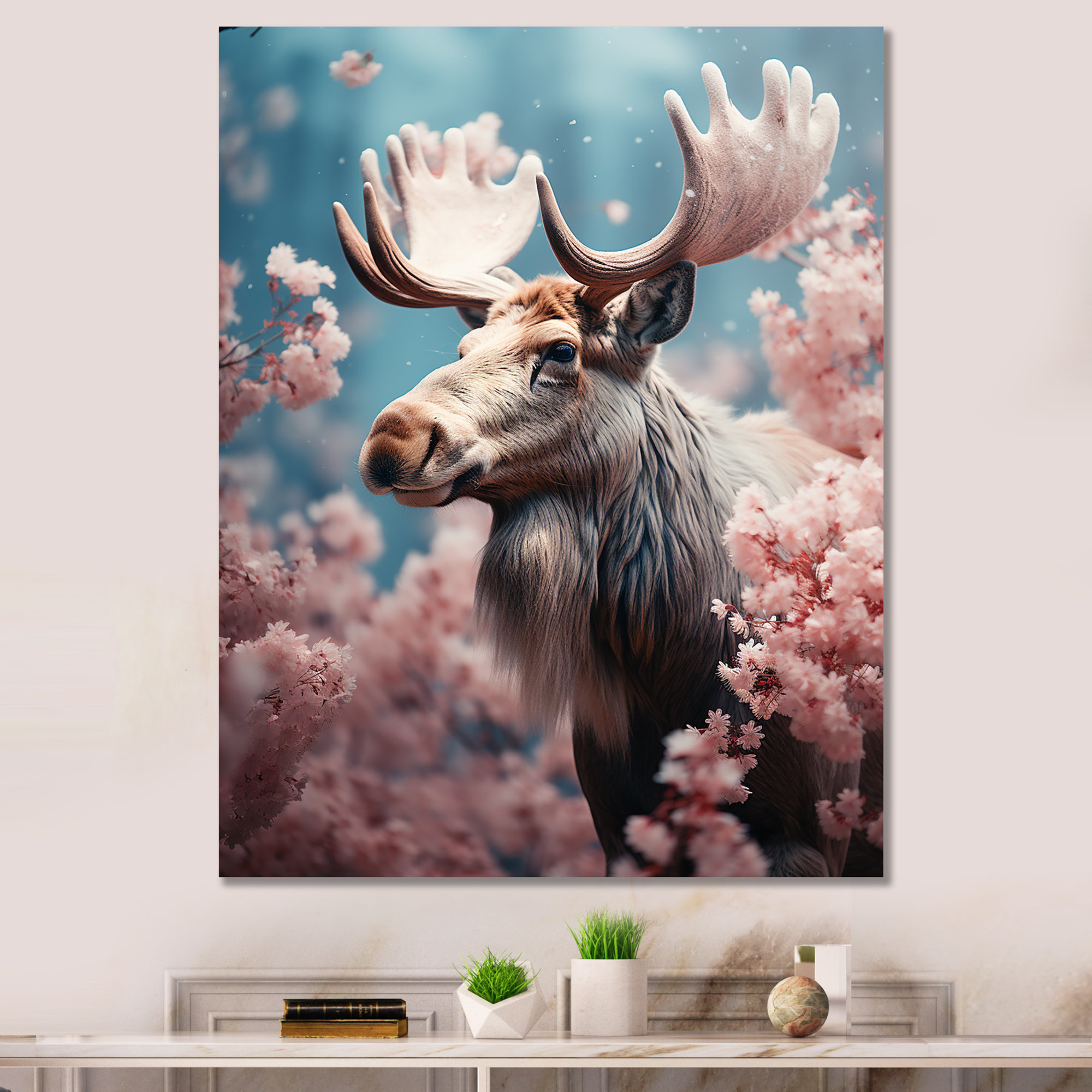 Millwood Pines Aurane Pink Moose Spring Awakening I - Print on Canvas ...