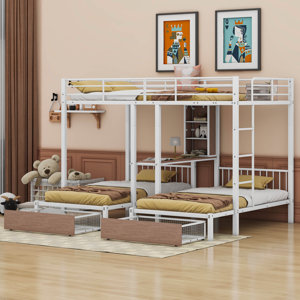 Cosmic Twin over Full 2 Drawer Metal Futon Bunk Bed with Bookcase and ...