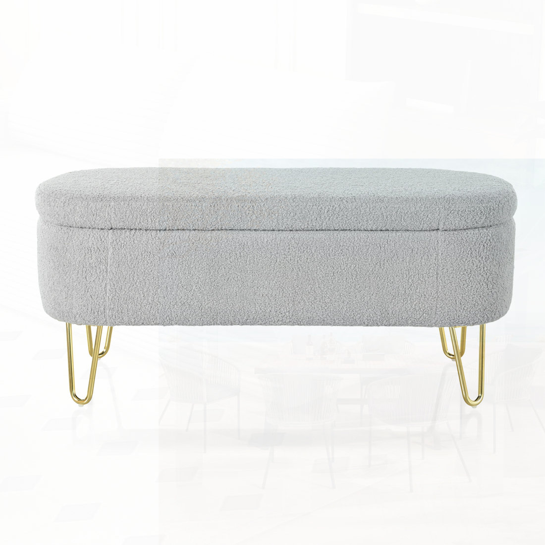 Mercer41 Oval Storage Bench with Metal Legs, Upholstered Ottoman for ...