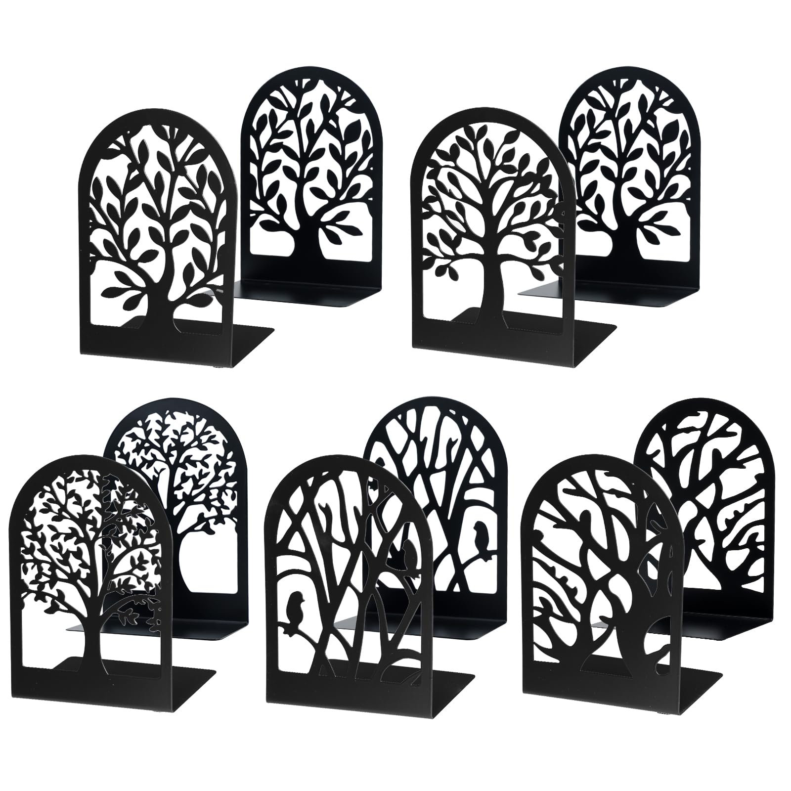 Latitude Run® 5 Pairs Of Tree-Shaped Black Metal Bookends For Thick ...