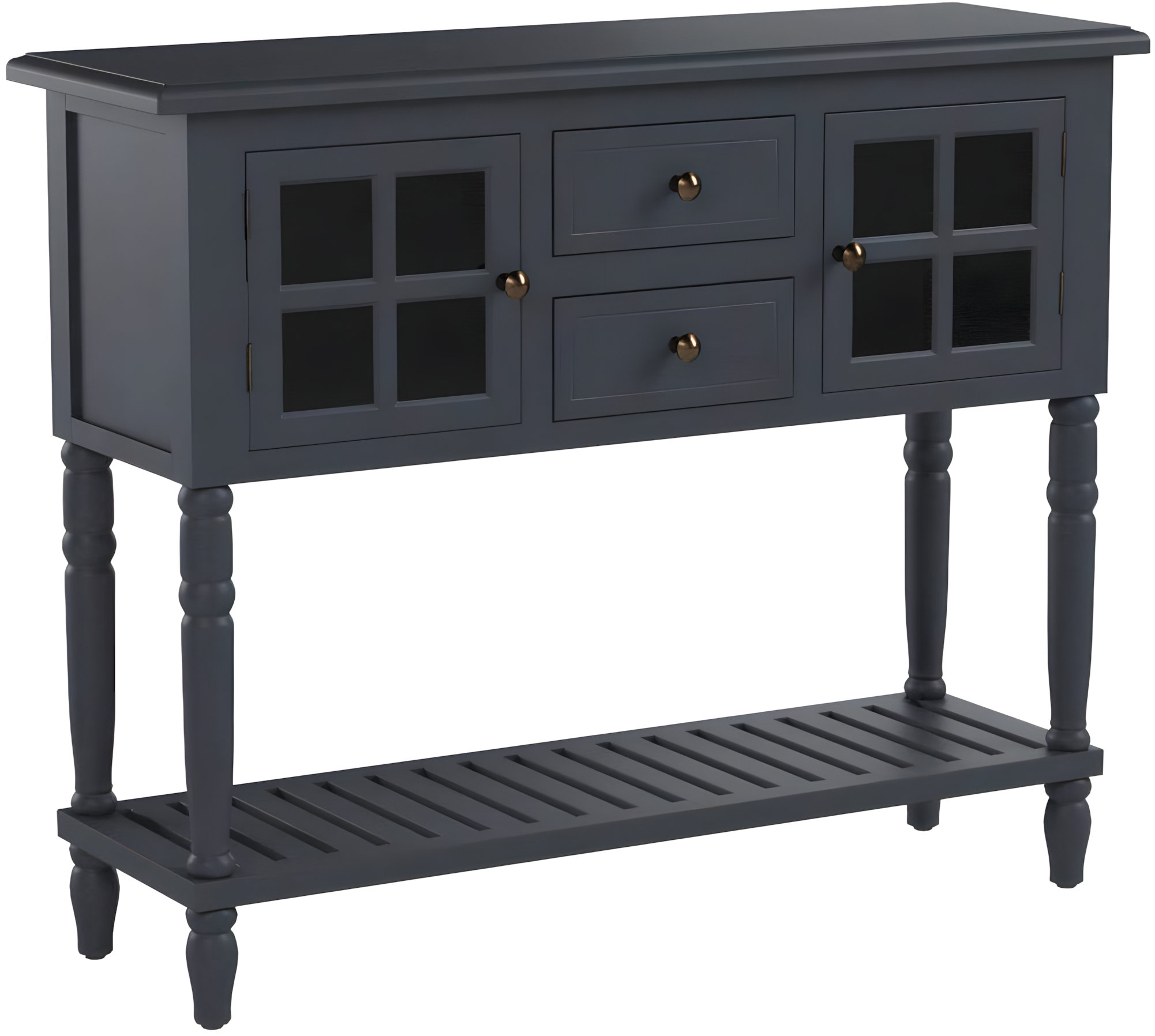 Canora Grey Antique Navy Console Table With Drawers And Cabinets, Solid ...