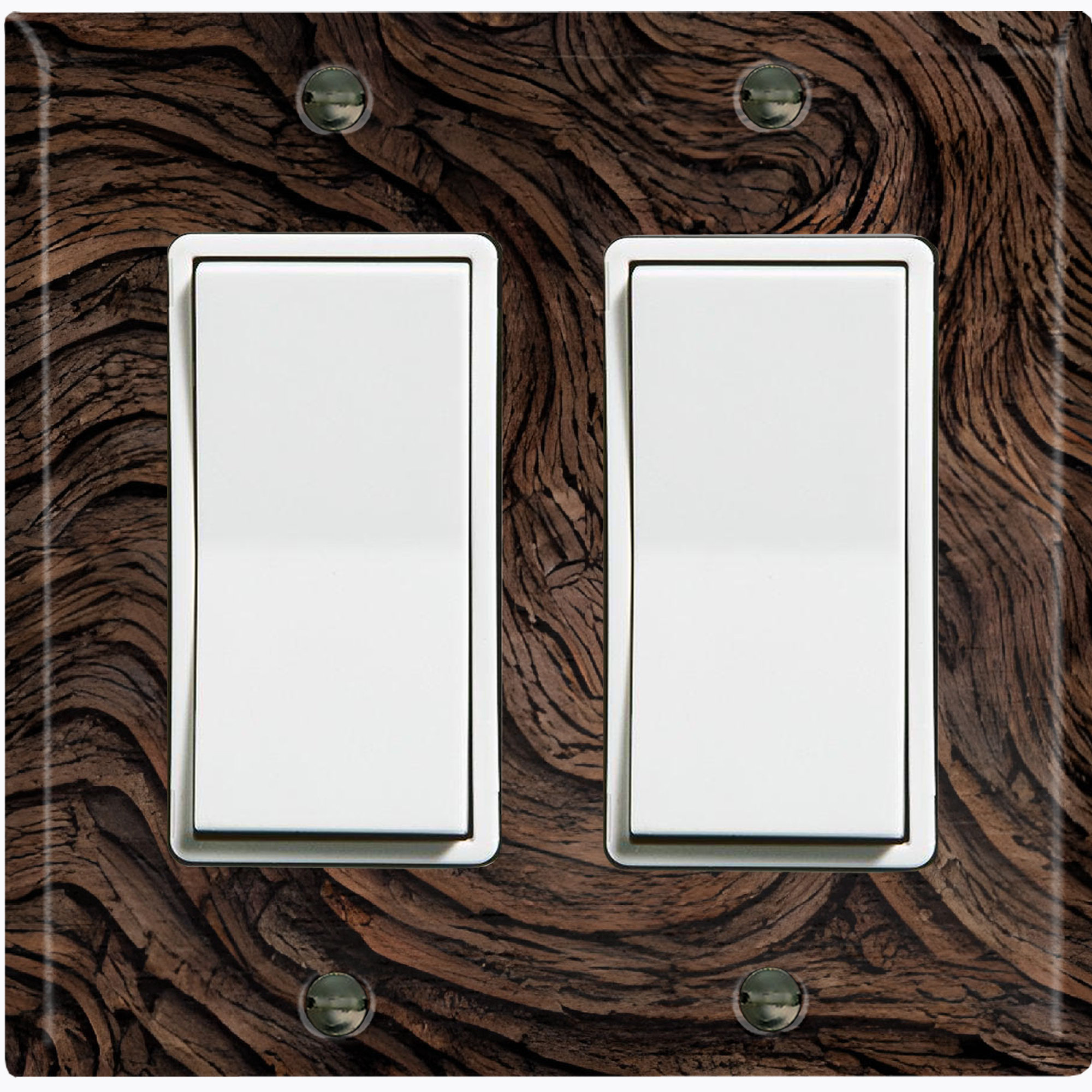 WorldAcc Brown Wood Tree Bark Print Nature Themed 2 - Gang Toggle Light ...