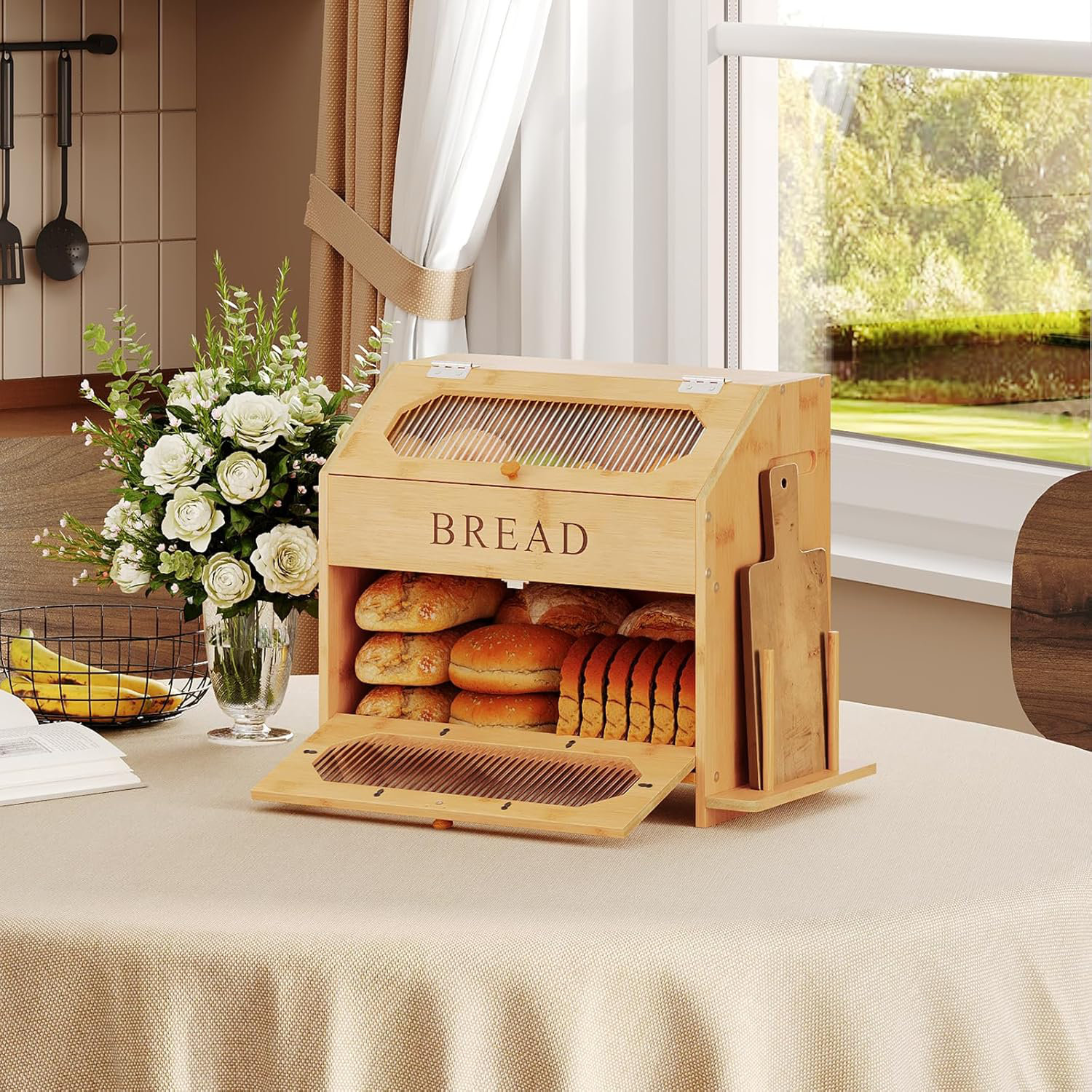 Foundry Select Bamboo Bread Box, Bread Storage Box, Kitchen Countertop ...