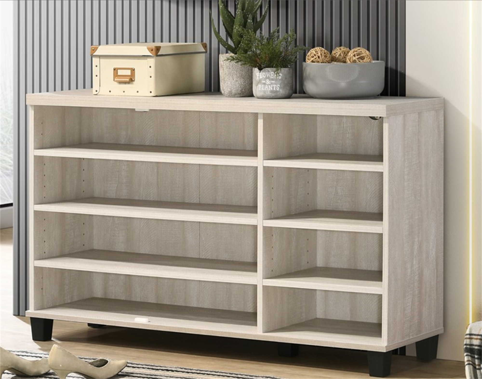Latitude Run® Corby 45"W Dark Dusty Oak Finish 3-Door Shoe Cabinet ...