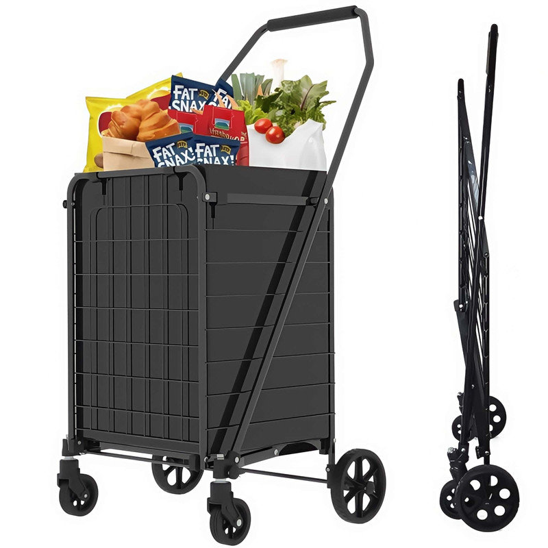 Polyfurniture Shopping Cart with Shelf,Grocery Cart on Wheels, Foldable ...