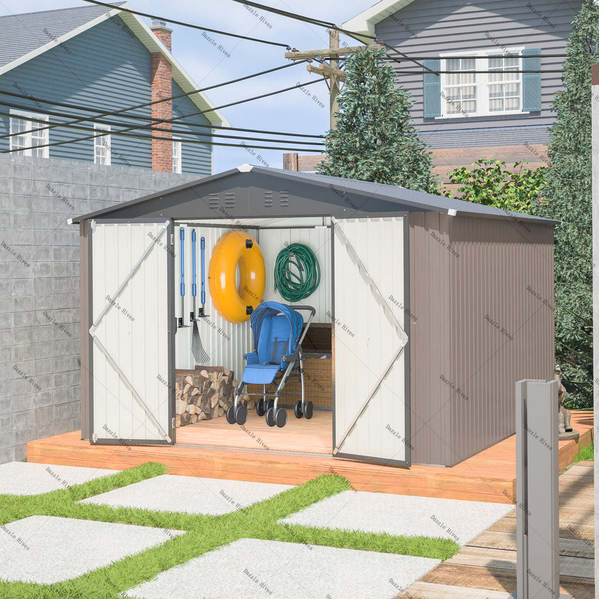 Dazzle Hives Metal Storage Shed for Ourdoor, Steel Yard Shed with ...