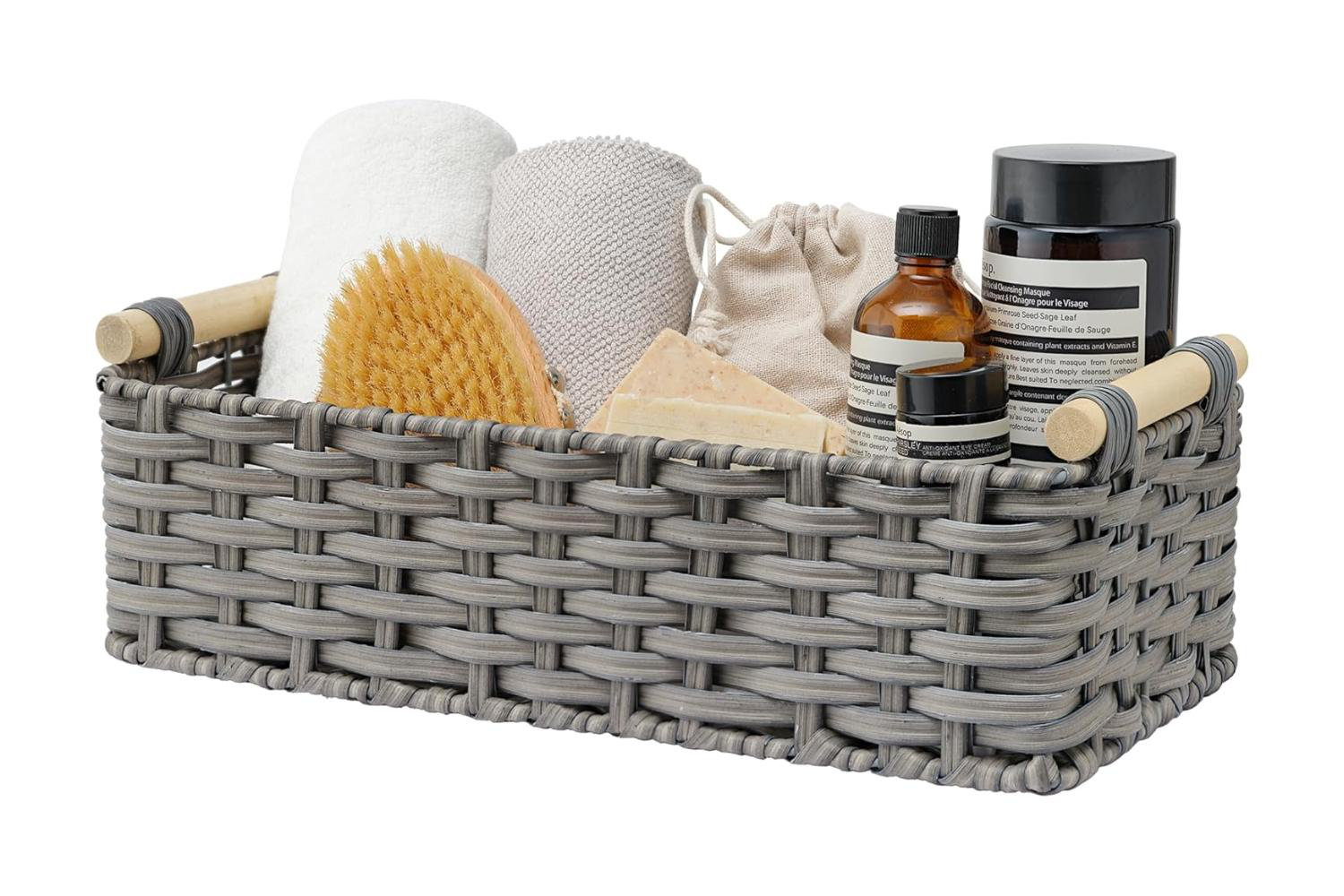 Gracie Oaks Wicker Baskets For Storage Wicker Baskets For Shelves Toilet Basket Tank Topper Waterproof Toilet Tank Basket Toilet Paper Basket For Back Of Toilet 14 X 6 X 4