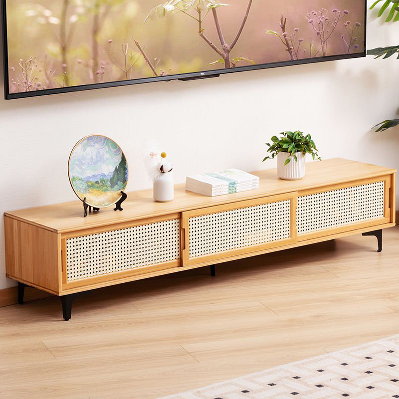 Bay Isle Home™ Bamboo TV Stand 3 Doors with Sliding Door, Modern ...