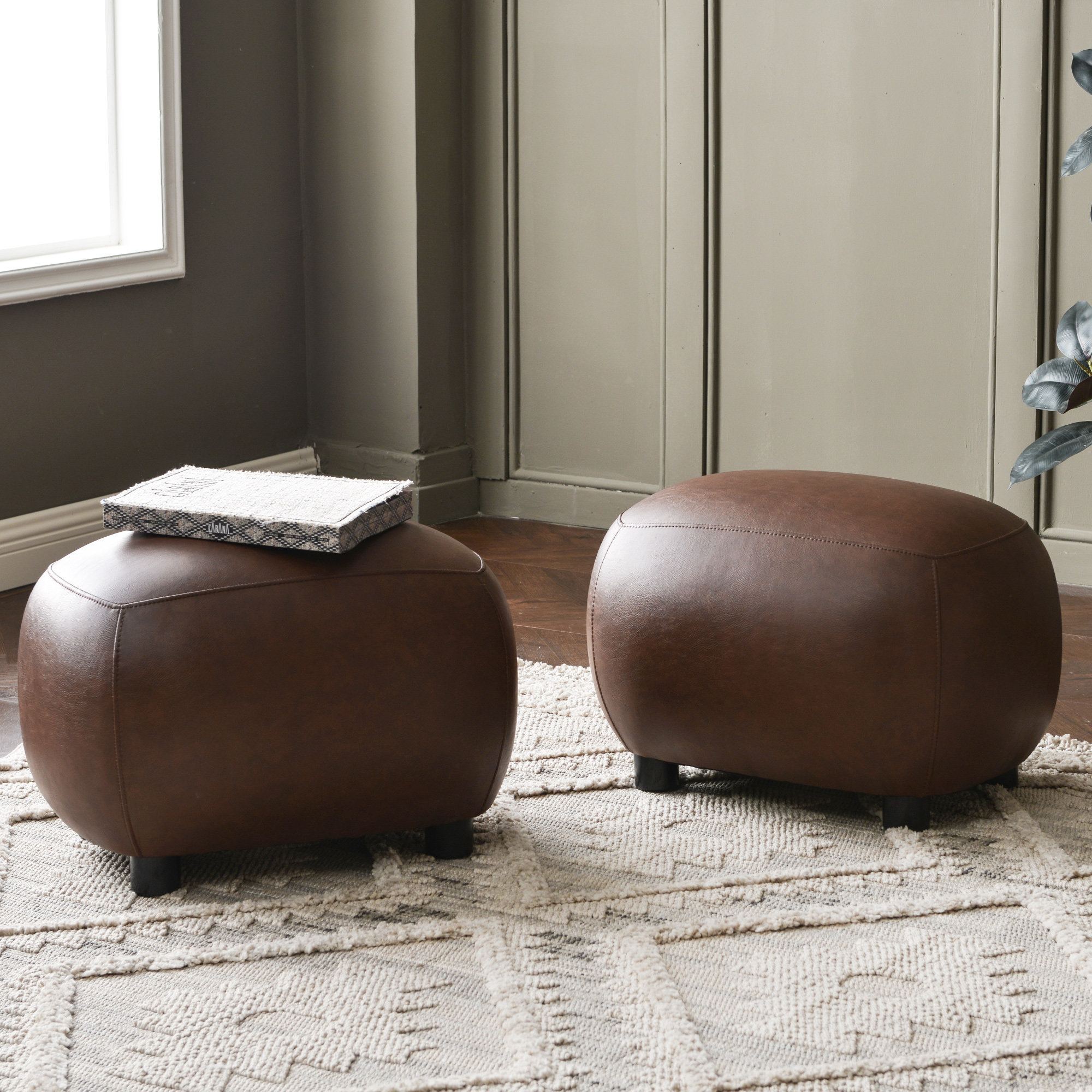 Wade Logan® 23" Wide Faux Leather Upholstered Ottoman Set Of 2 ...