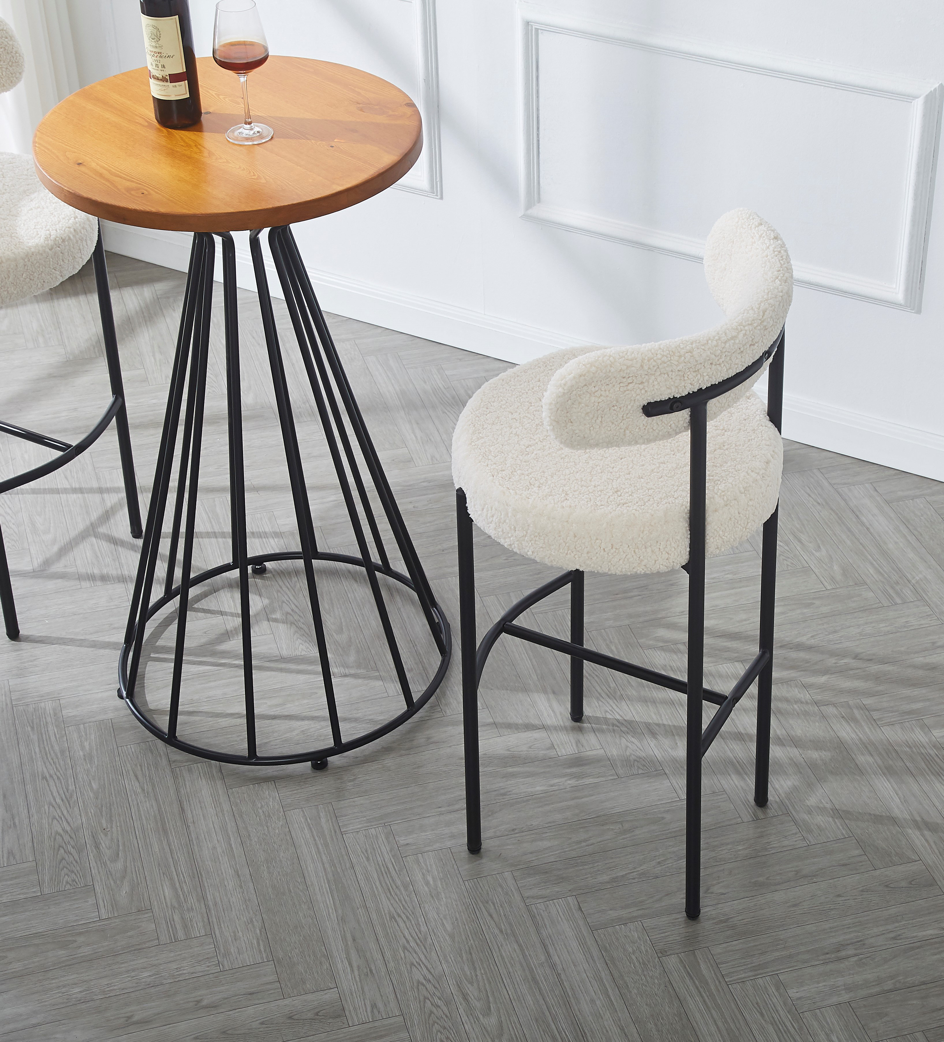 Latitude Run® LARS Set of 2 White Bouclé Bar Stools | Wayfair