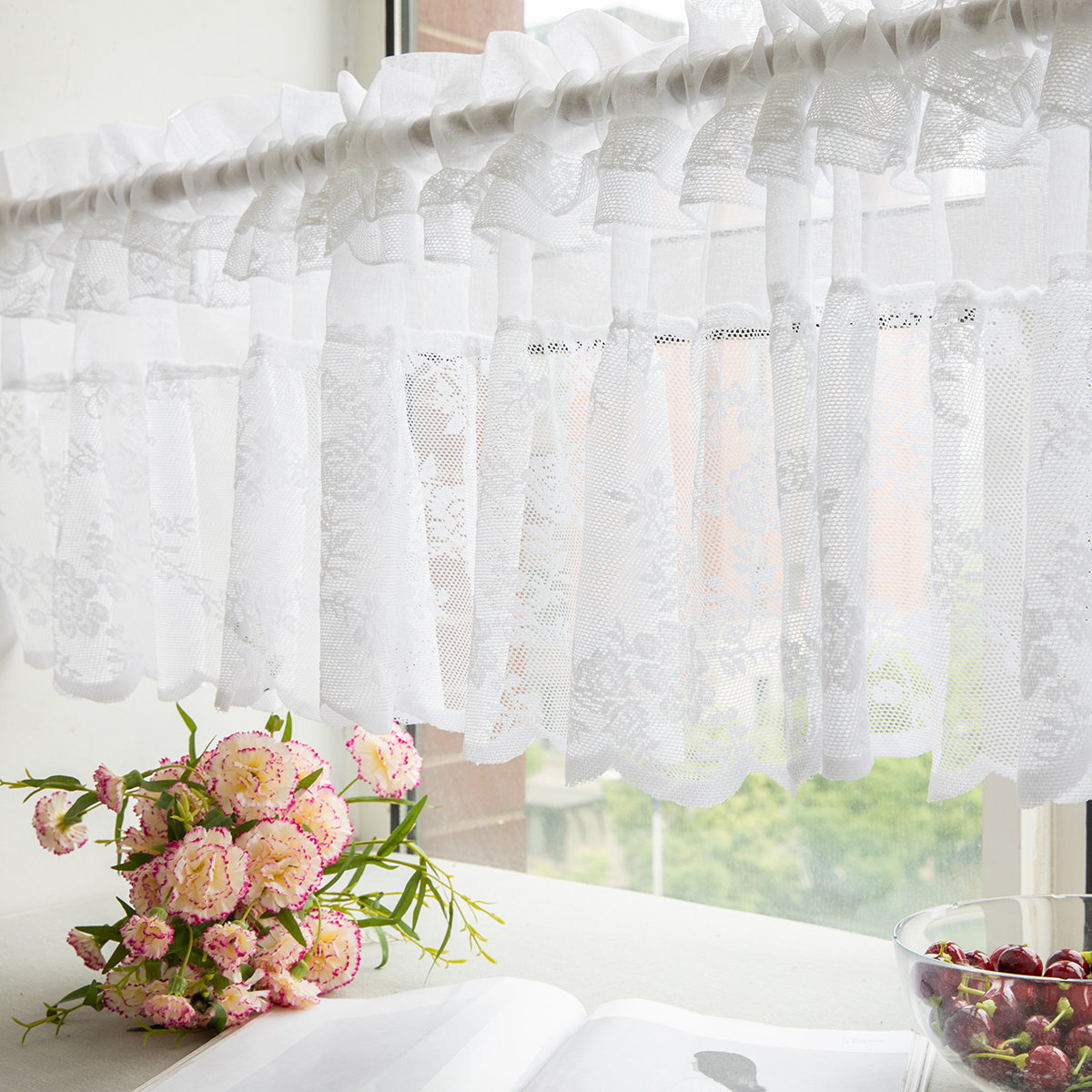 August Grove® Atanya Floral 52'' Window Valance in White | Wayfair