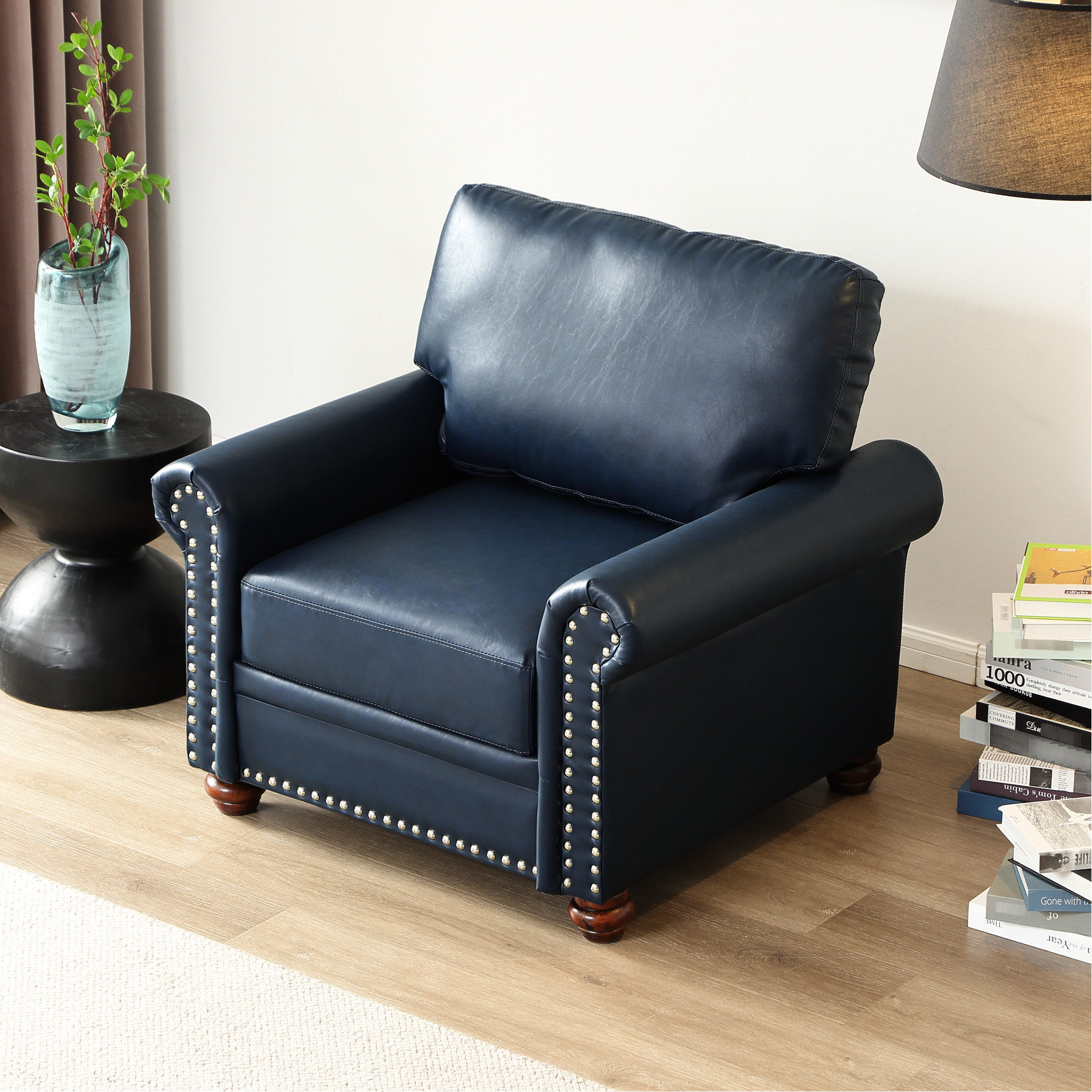 Latitude Run® Living Room Seat In Black Faux Leather With Back Cushion ...