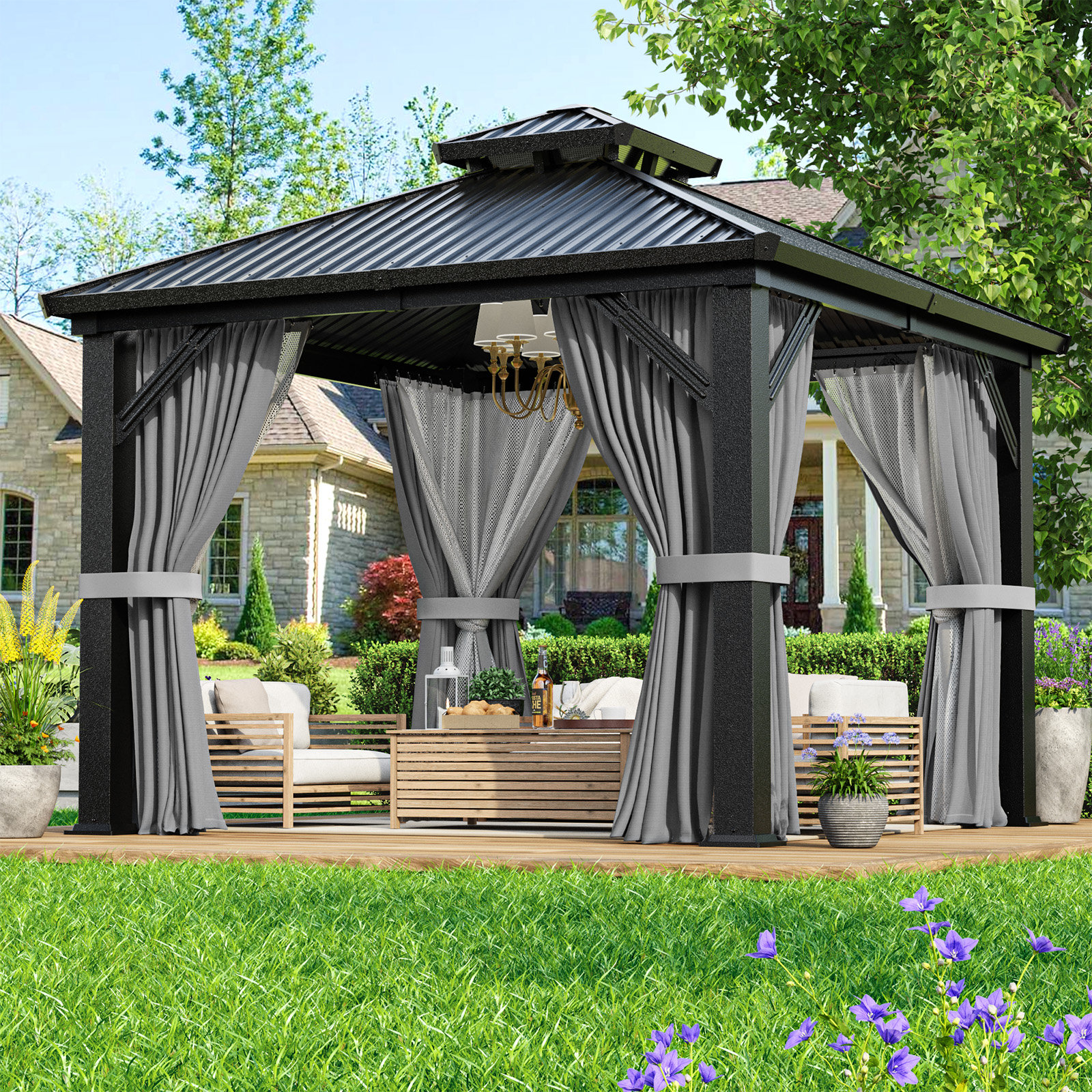 Polar Aurora Heavy-Duty Metal Gazebo with Double-Layer Galvanized Steel ...