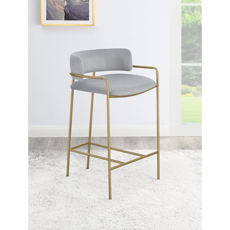 Mercer41 Comstock Upholstered Low Back Stool Gray/Gold | Wayfair