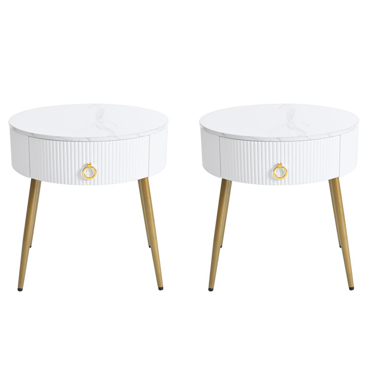 Everly Quinn Modern Fluted Side Tables with Drawers - Set of 2 Faux ...