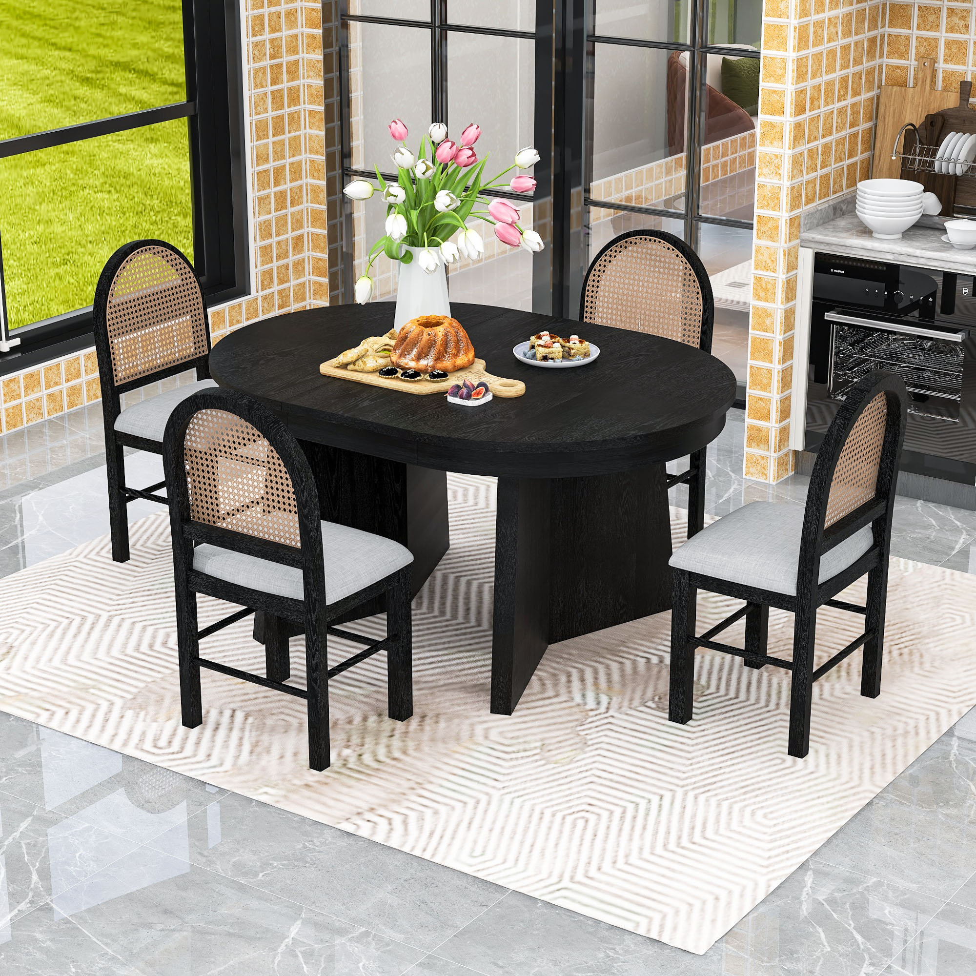 Bay Isle Home™ 5-Piece Dining Set, Extendable Wood Dining Table with ...