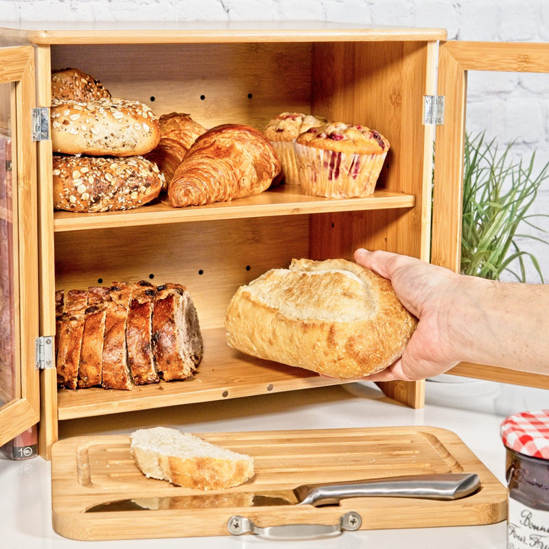 One Allium Way® Large Wooden Bread Box For Kitchen Countertop, Comes ...