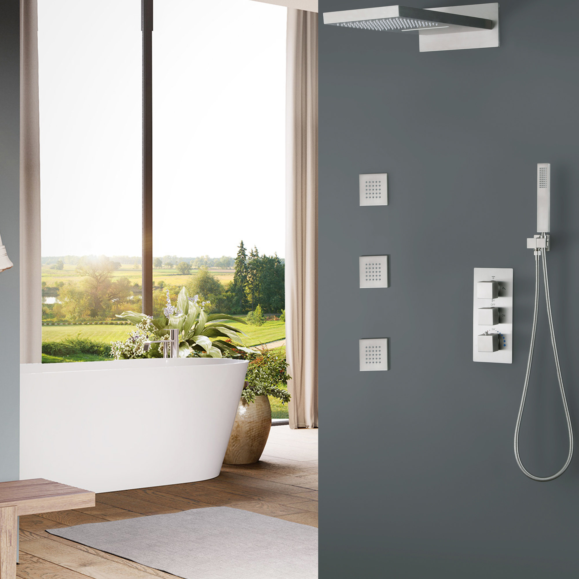 TAPLONG Système de douche mural complet avec valve thermostatique et ...