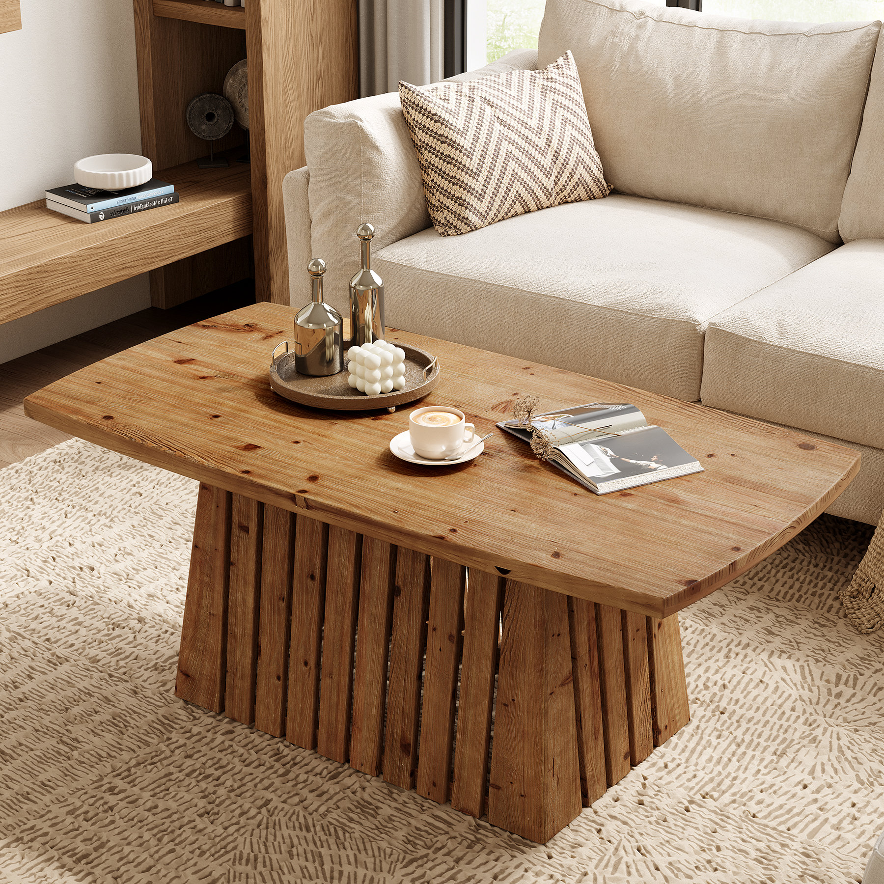 Millwood Pines Solid Wood Coffee Table, 47-Inch Rectangular Center ...