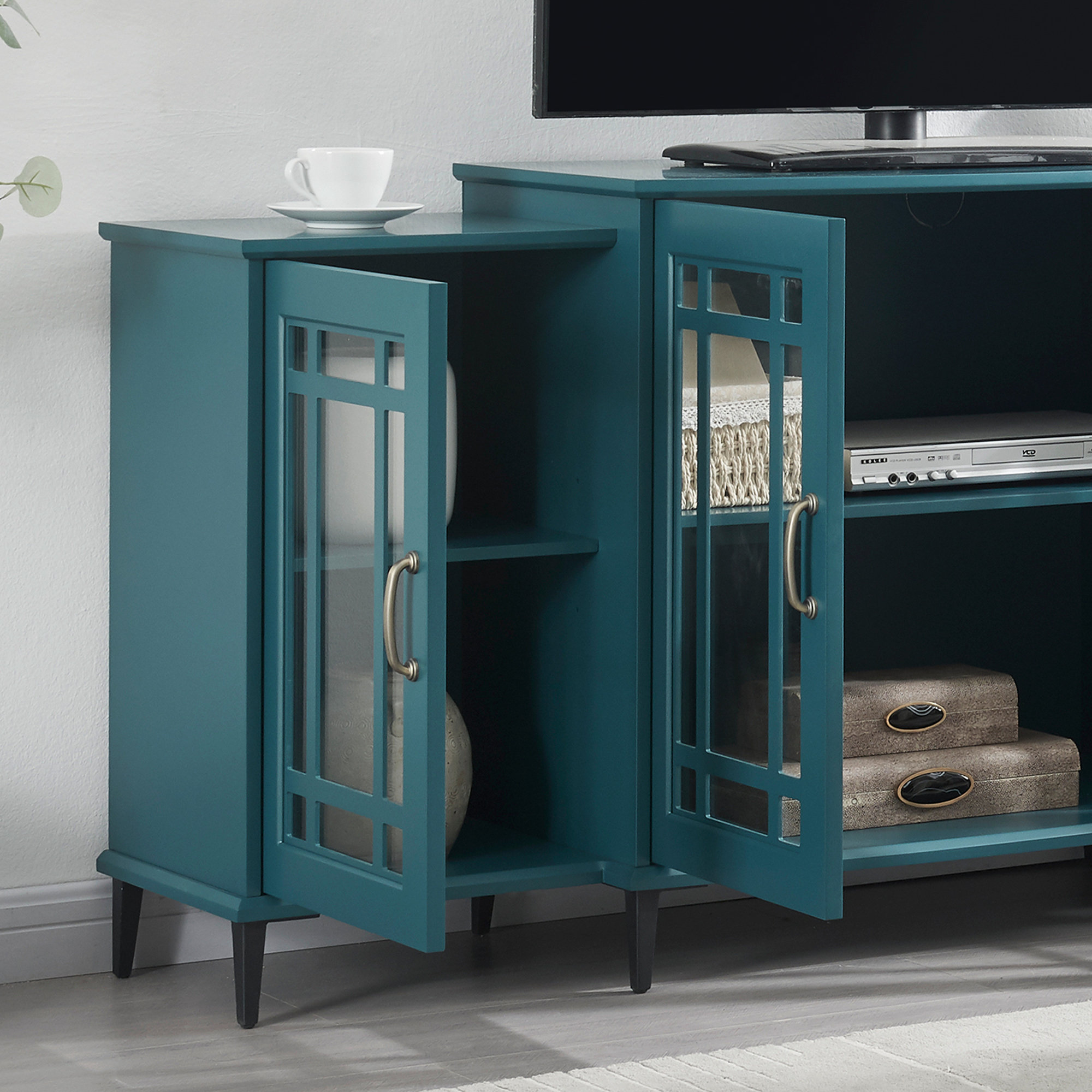 Brayden Studio 62" TV Stand, Buffet Sideboard Cabinet, Teal Blue ...