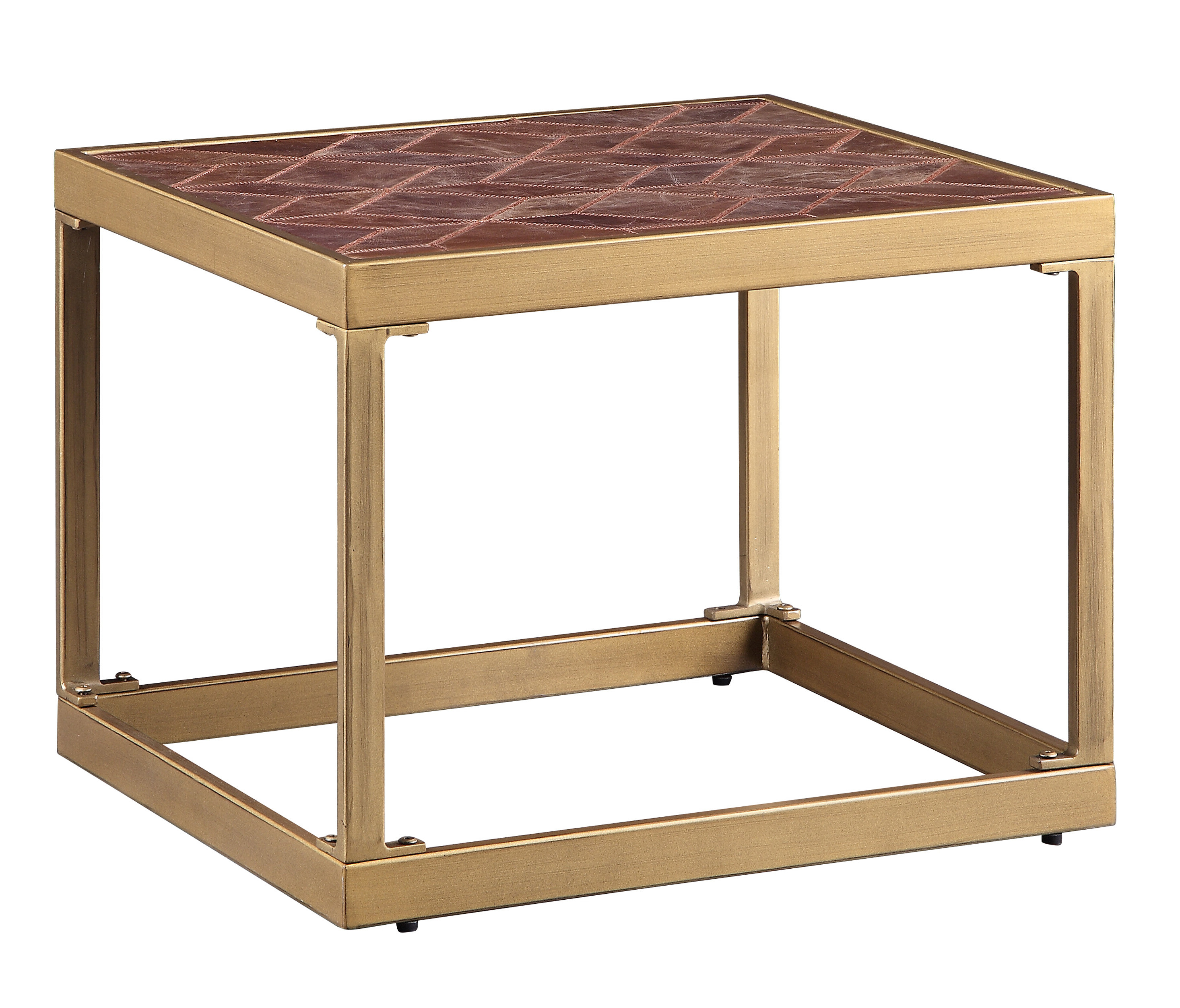 Mercer41 Hunter Top Grain Leather Top End Table, Retro Brown & Brass ...