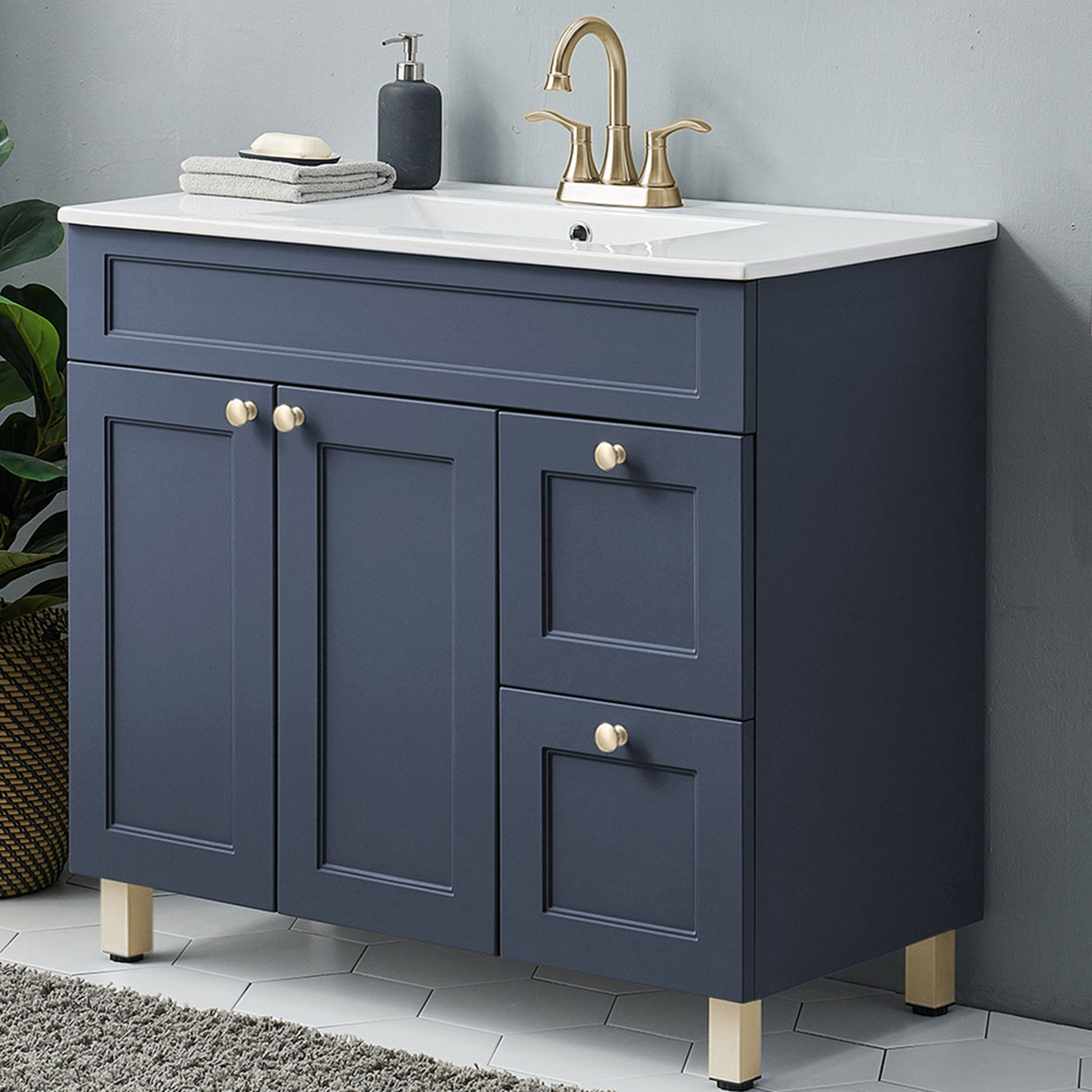 Mercer41 Quadira 36" Modern Blue Free-standing Single Bathroom Vanity ...