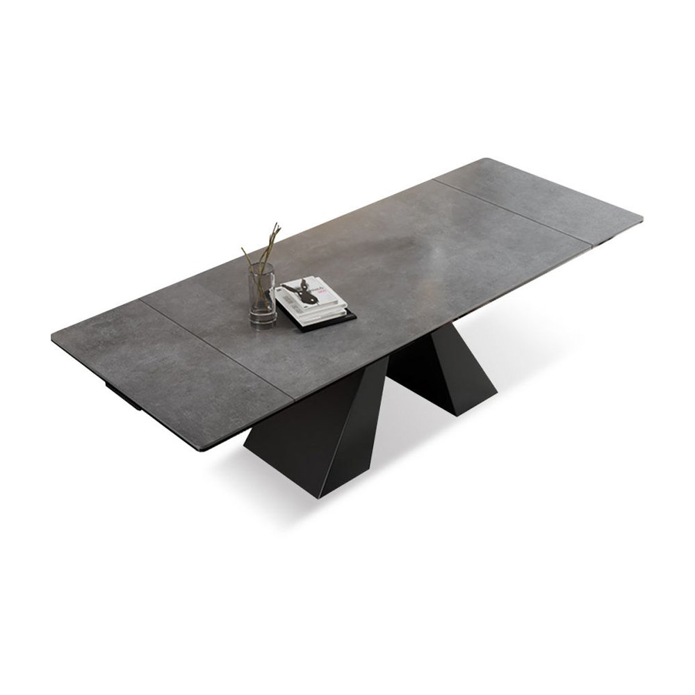 Corrigan Studio Grey+Black Rectangular Stone + Steel Dining Table ...