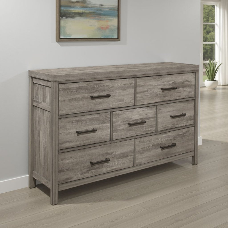 Benjara Rie 59 Inch Dresser, 7 Drawers, Weathered Gray Melamine ...