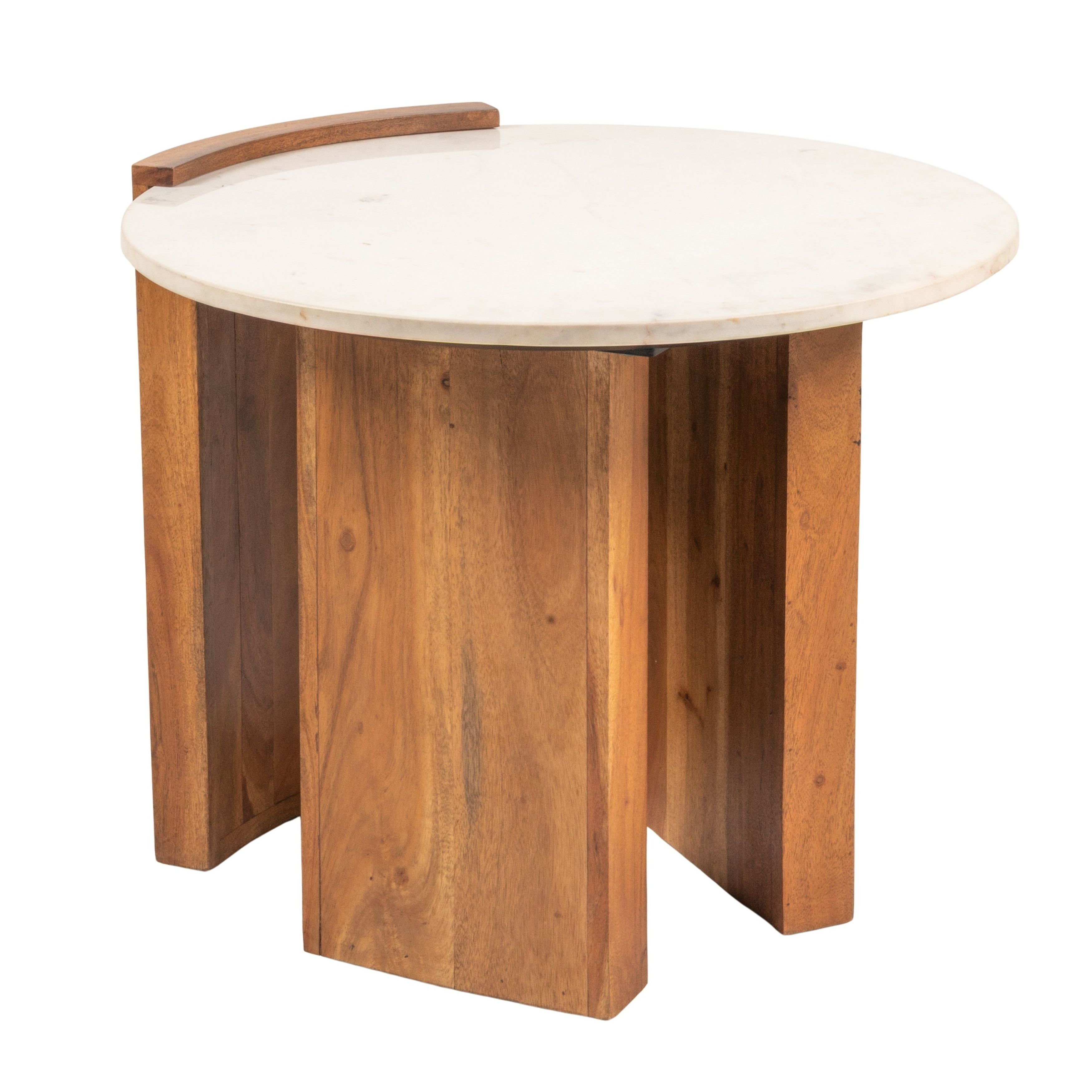 Rowena Interiors Round Marble and Mango Wood Semi-Enclosed Side Table in Natural Finish | Wayfair