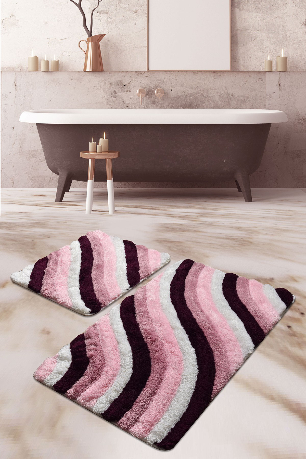 East Urban Home Diny Striped 2 Piece Bath Rug Set | Wayfair