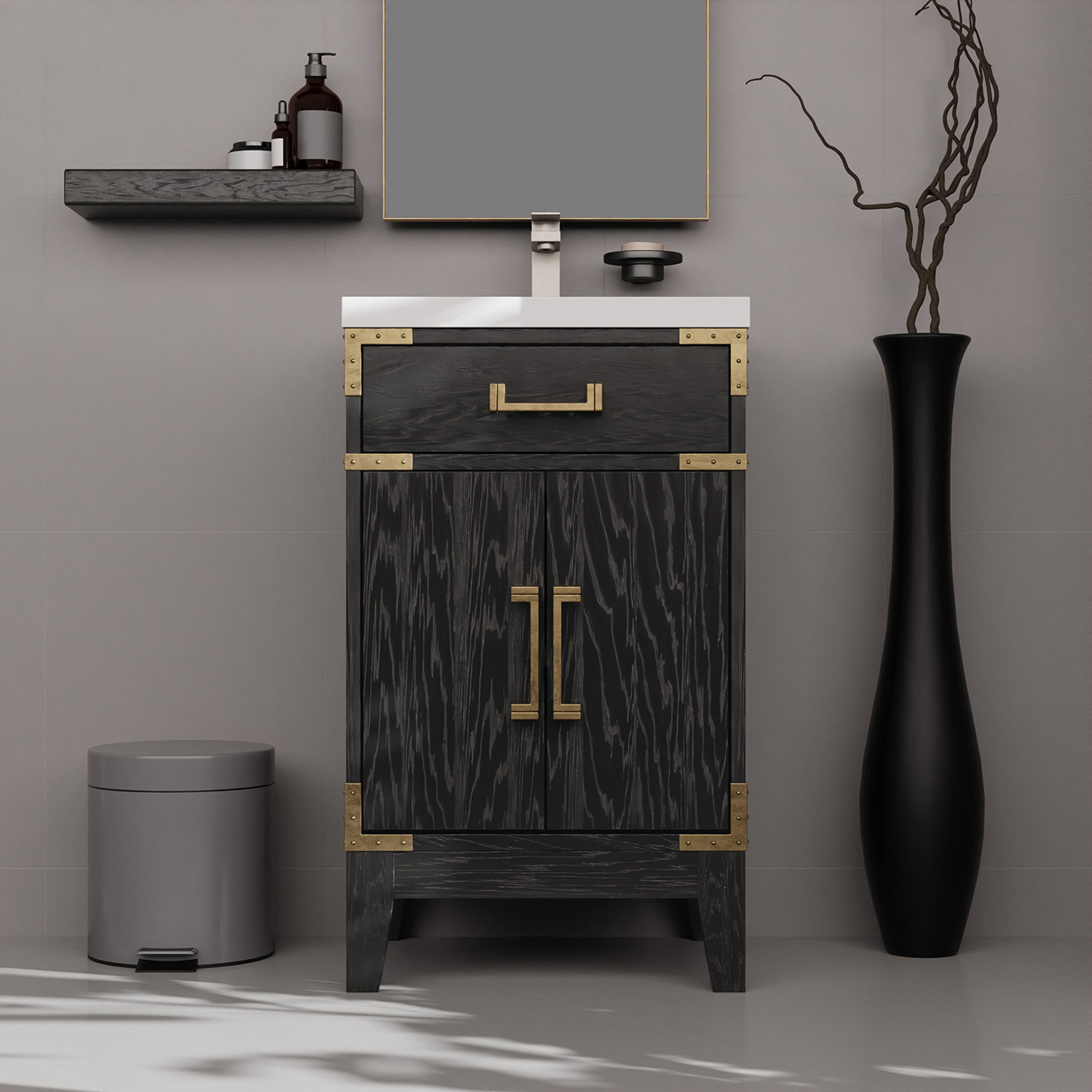 Williston Forge Black Oak Single Bath Vanity 18 in. D, with Acrylic Top | Wayfair